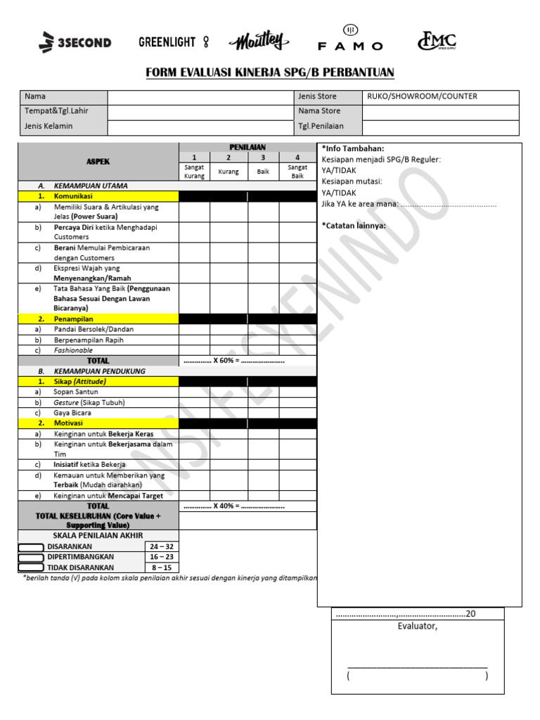 Form Evaluasi Kinerja SPG&B Perbantuan | PDF