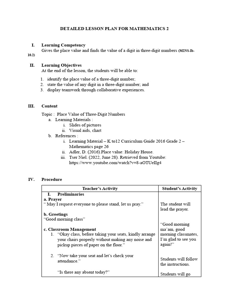 Grade 2 Place Value Lesson Plan | PDF