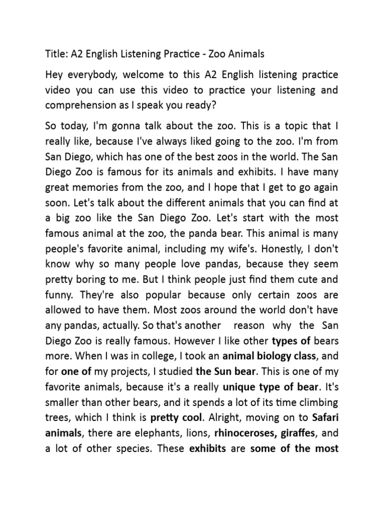 Zoo Animals Pdf Zoo Elephant