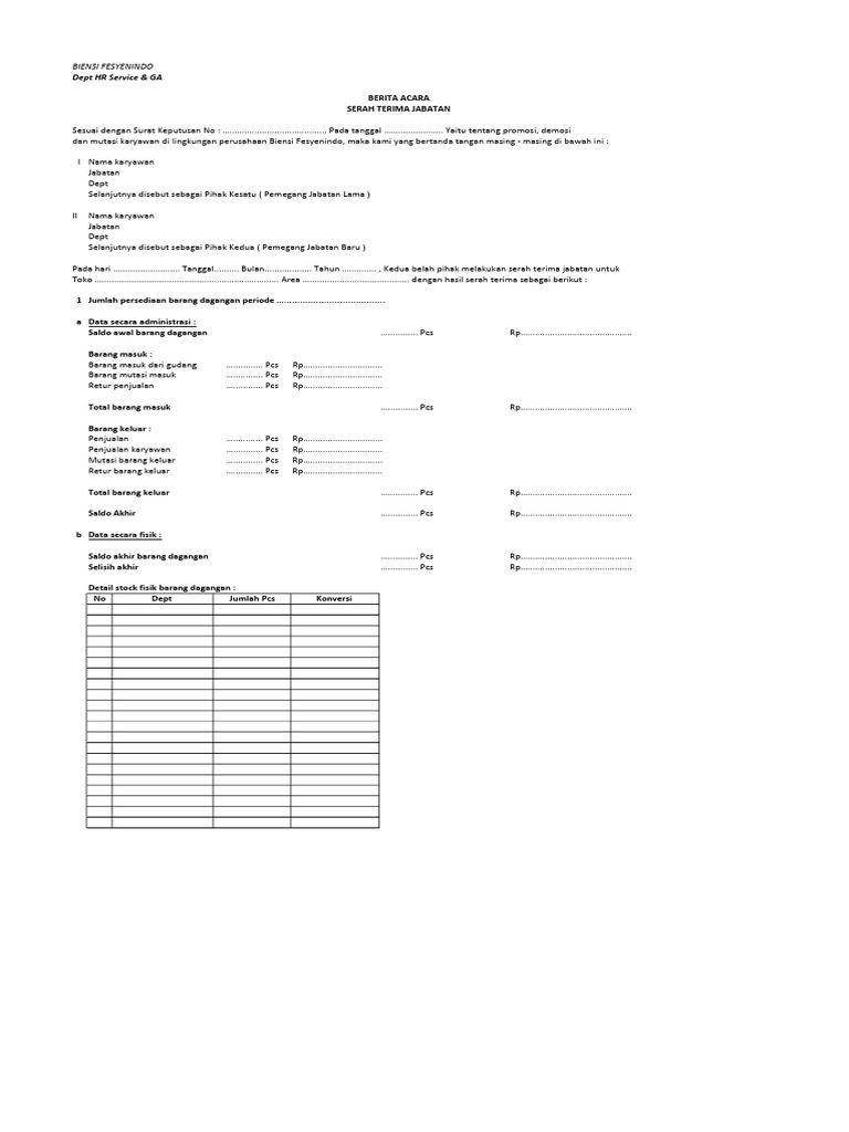 Form Serah Terima Jabatan New | PDF