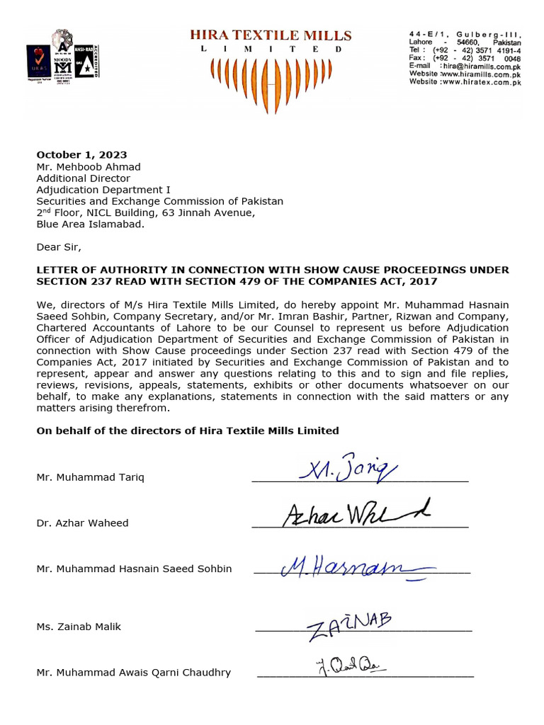 Authority Letter - Show Cause Notice | PDF