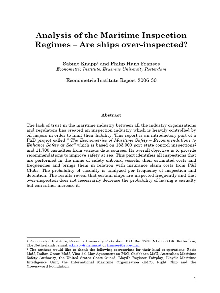 Analysis of The Maritime Inspection Regi | PDF