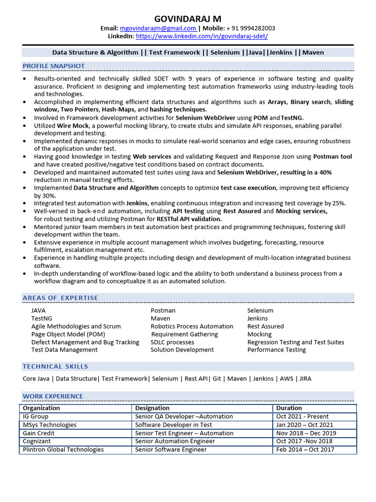 SDET Resume: Automation Expertise | PDF | Computers