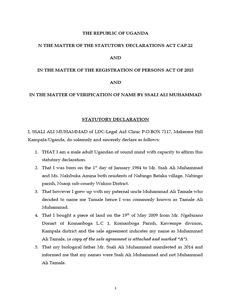 Statutory Declaration | PDF