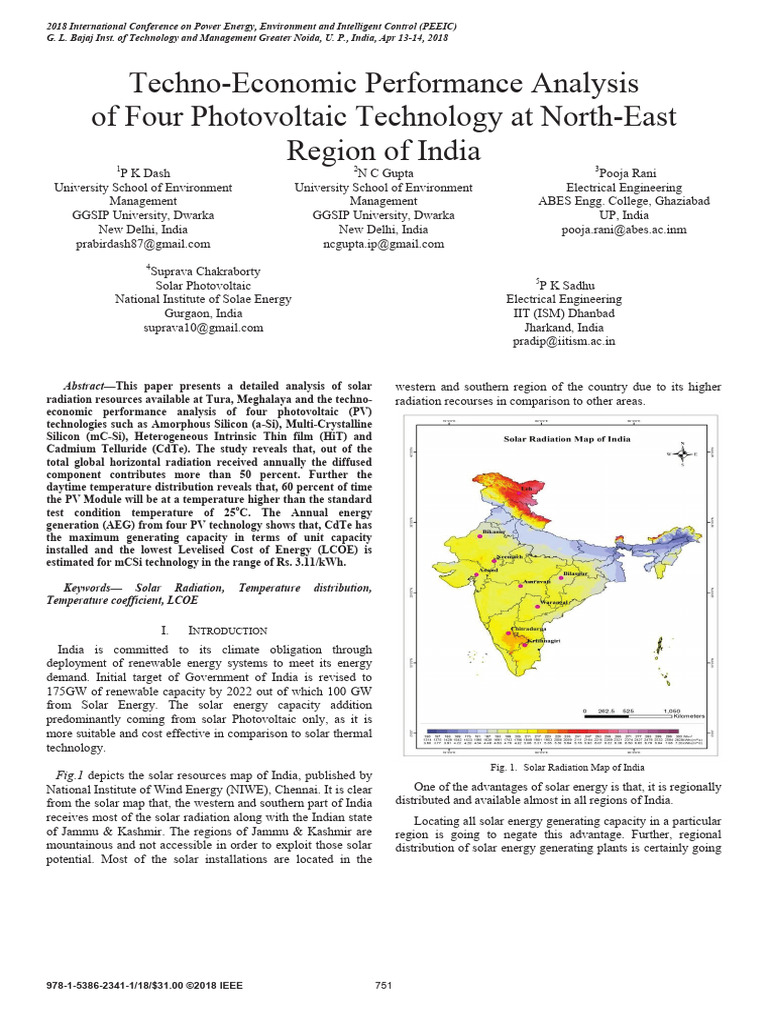 Techno-Economic Performance Analysis of Four Photovoltaic | PDF