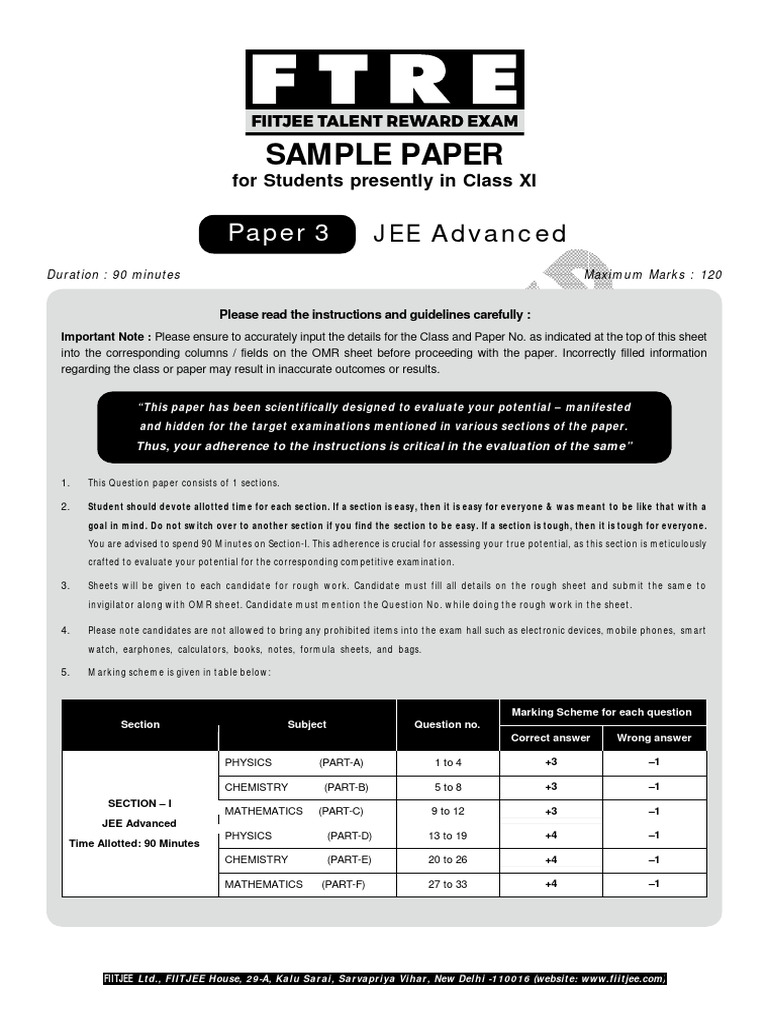 Ftre 2023 Sample Paper Class Xi p3 PCM | PDF | Conformational Isomerism ...