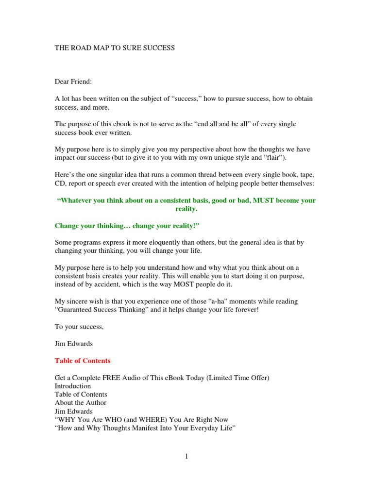 The Road Map To Sure Success | PDF | Thought | Self Help