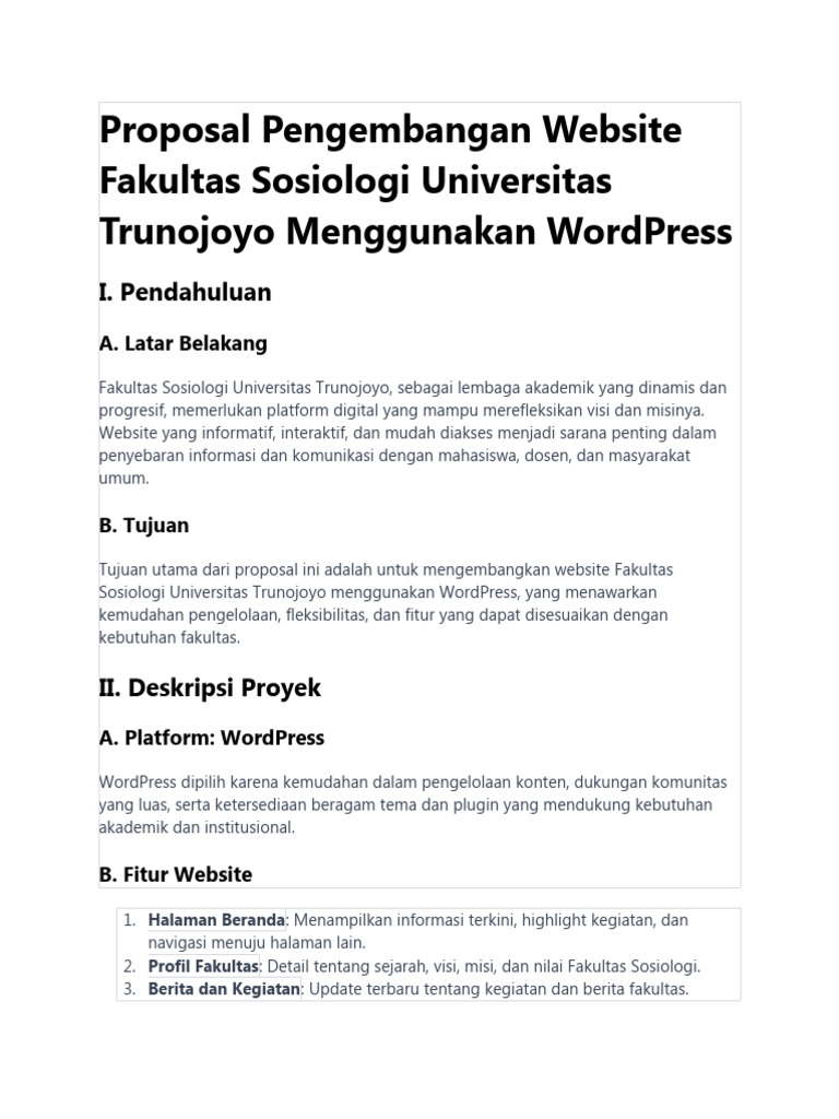 Proposal Pengembangan Website Fakultas Sosiologi Universitas Trunojoyo Menggunakan WordPress | PDF