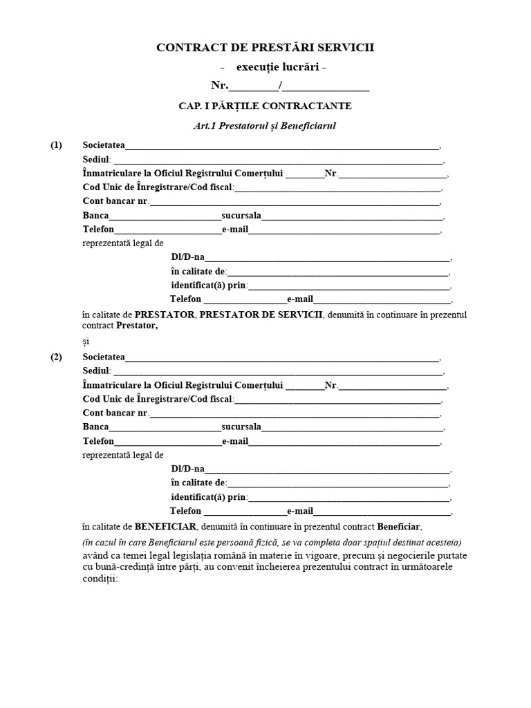 Contract de Prestari Servicii - Executie Lucrari (Amenajari PCON117 | PDF