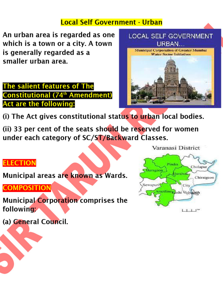 Urban Local Self Government Overview | PDF | Mayor | Governance