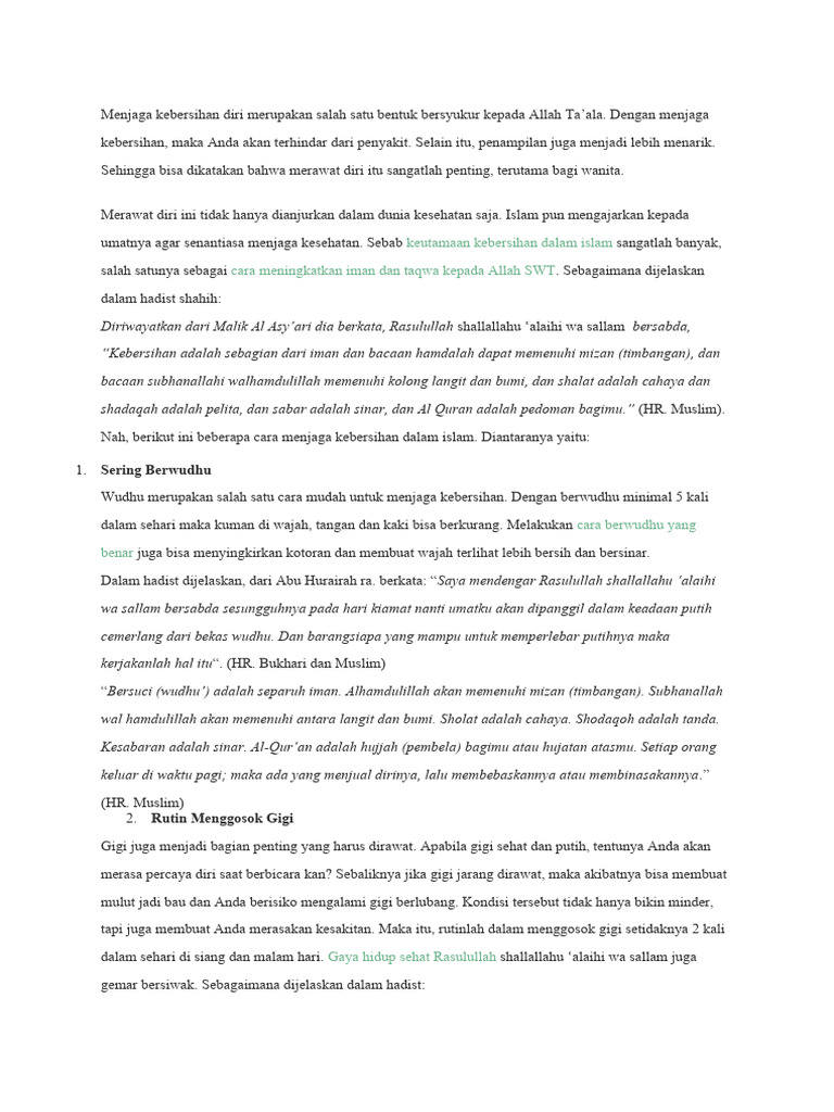 Menjaga Kebersihan Diri Merupakan Salah Satu Bentuk Bersyukur Kepada Allah Ta | PDF