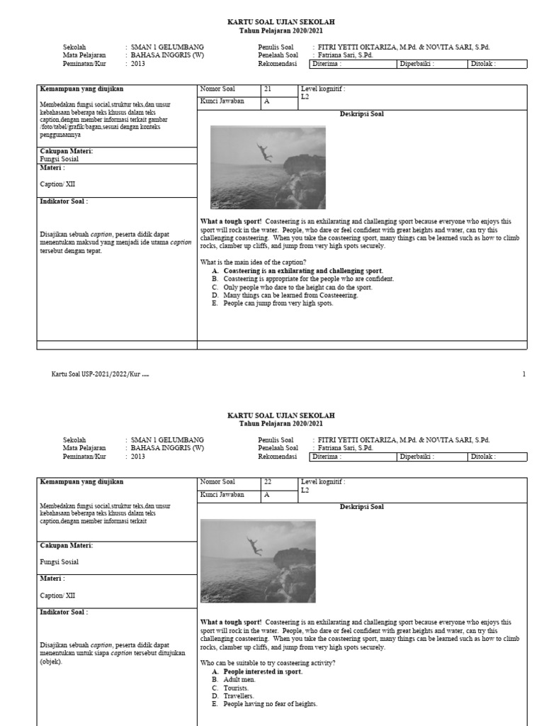 2A-2022-Format Kartu Soal USP-1 BARU-BAHASA INGGRIS WAJIB | PDF ...