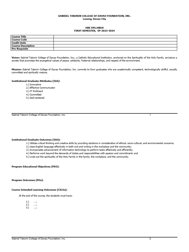 Syllabus Format | PDF
