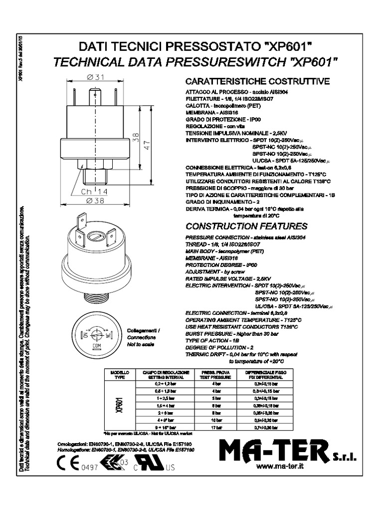 XP601 - Pressostat | PDF
