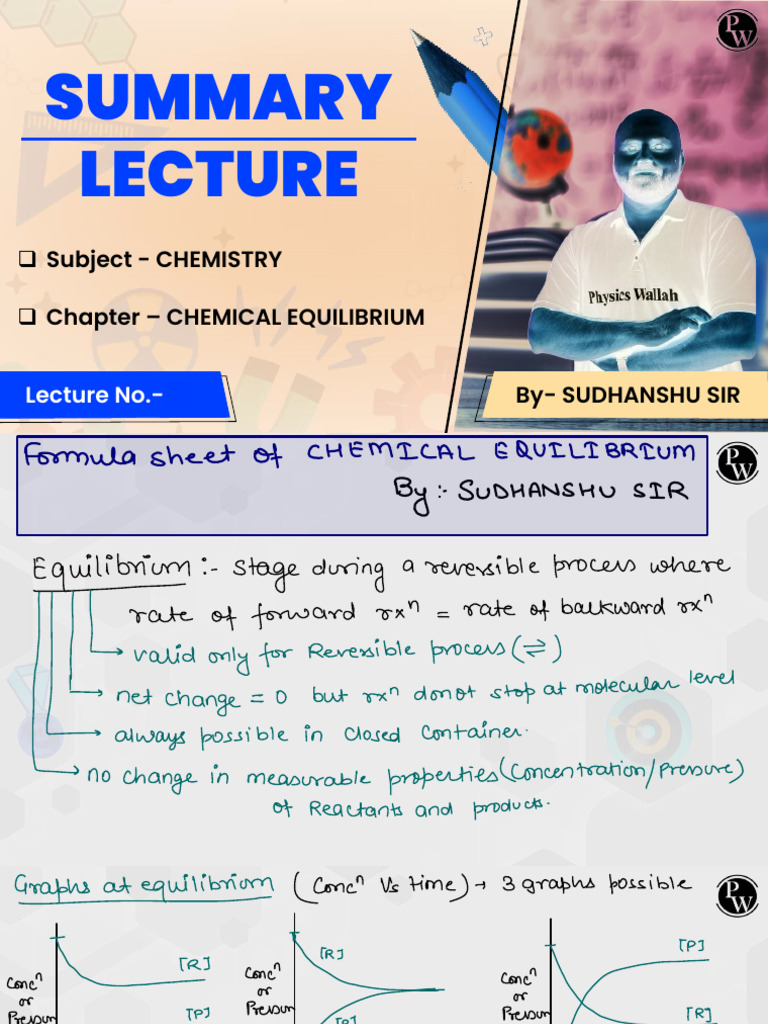 Chemical Equilibrium Summary Lecture Notes | PDF