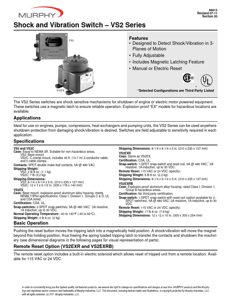 Vibration Switch Data Sheet | PDF | Switch | Electrical Components