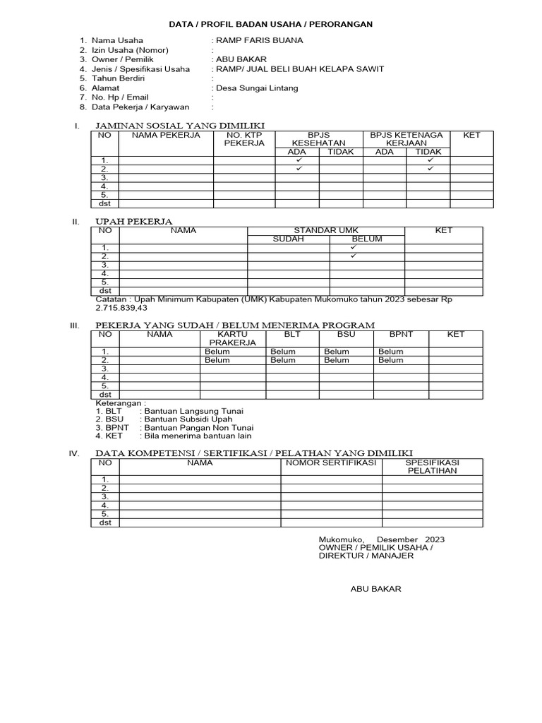Form Data Tenaga Kerja | PDF
