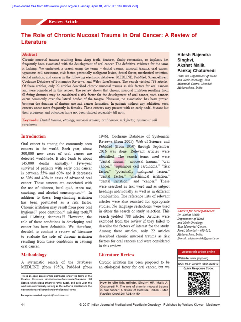 2017 - Chronic Mucosal Trauma | PDF | Dentures | Cancer