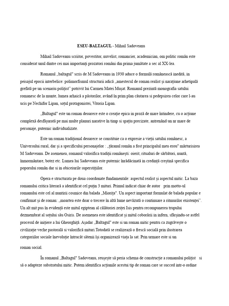 ESEU-BALTAGUL - Mihail Sadoveanu | PDF