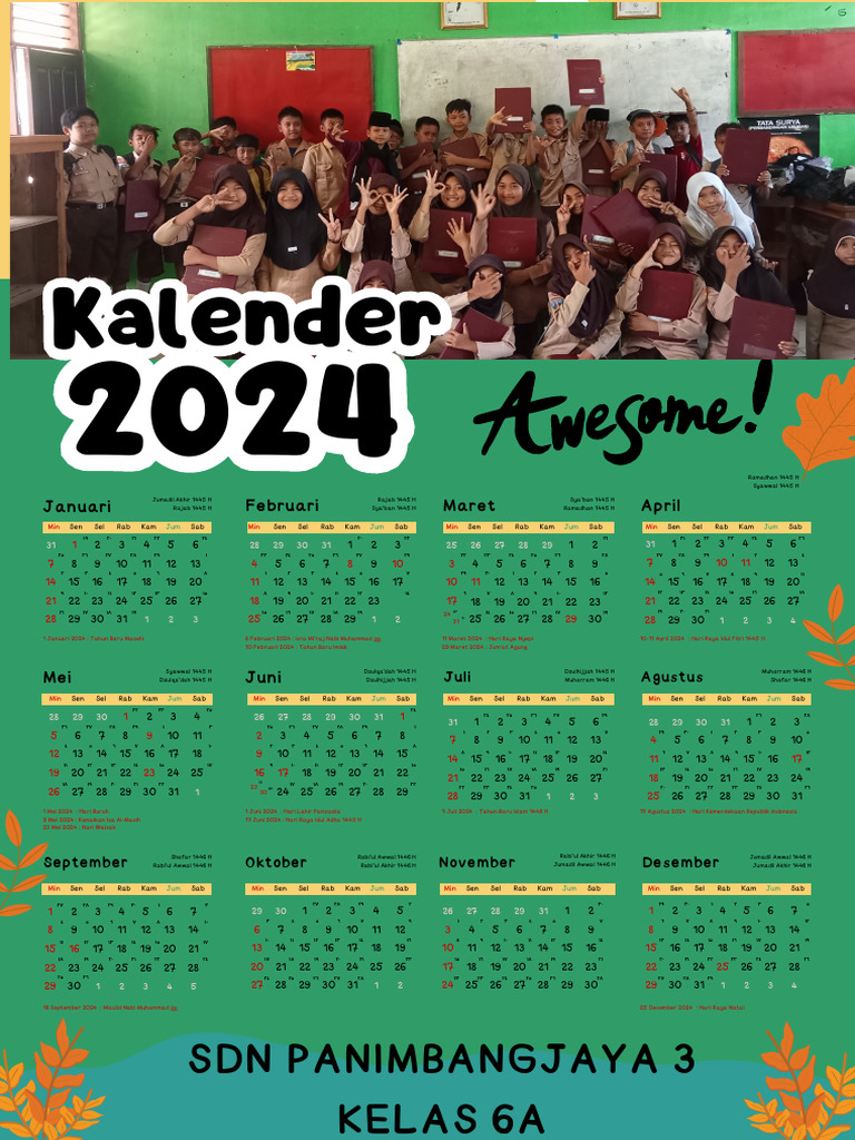 Kuning Jingga Ilustrasi Ceria Kalender Tahun 2024 Foto Kolase A3 | PDF