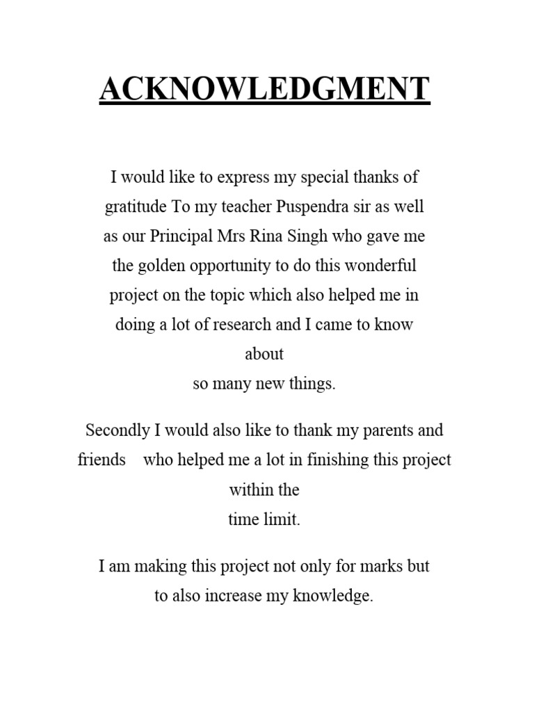 Project Acknowledgment and Gratitude | PDF