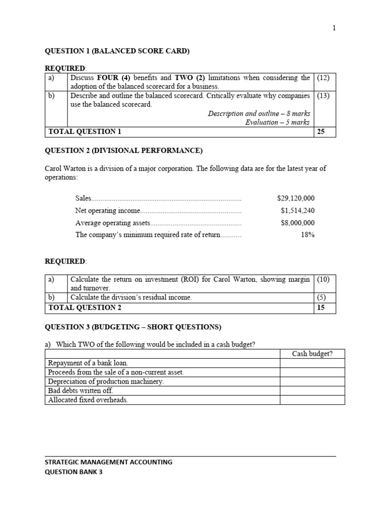 2023 Sma Question Bank 3 | PDF