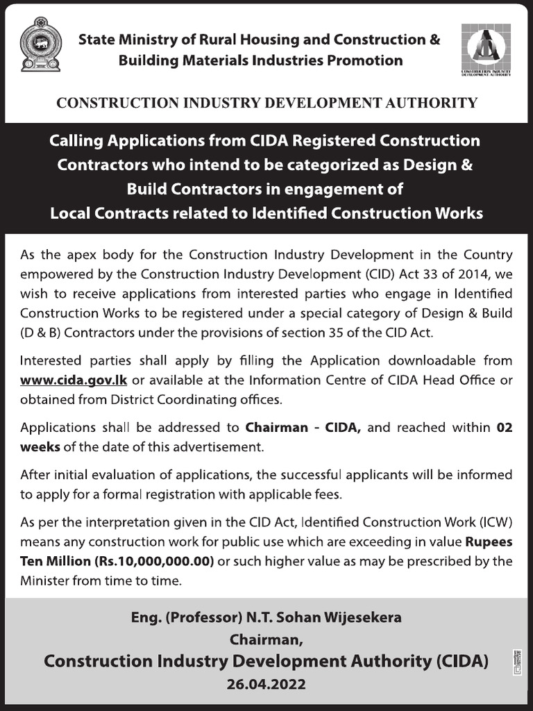 Calling Applications CIDA Registered Contractors - Related To ...