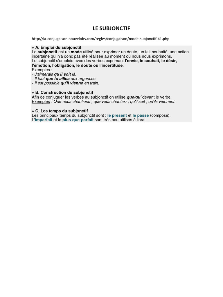 Règles du Subjonctif en Français | PDF