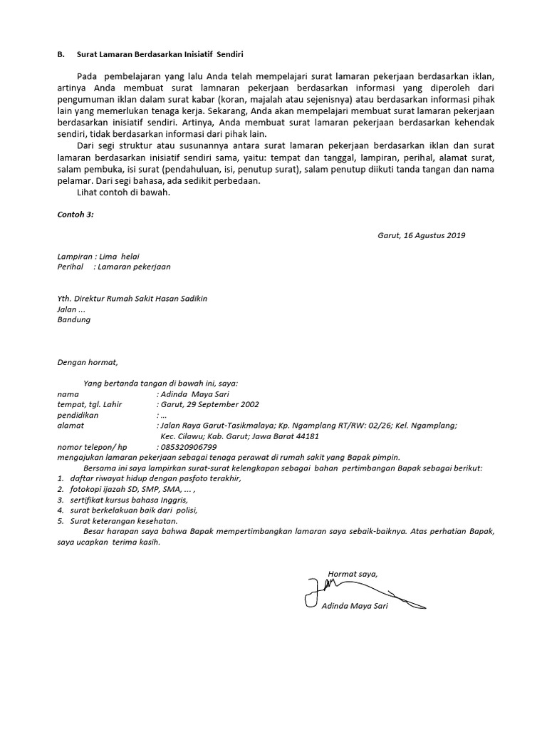 Surat Lamaran Pekerjaan Berdasarkan Inisiatif Sendiri XII | PDF