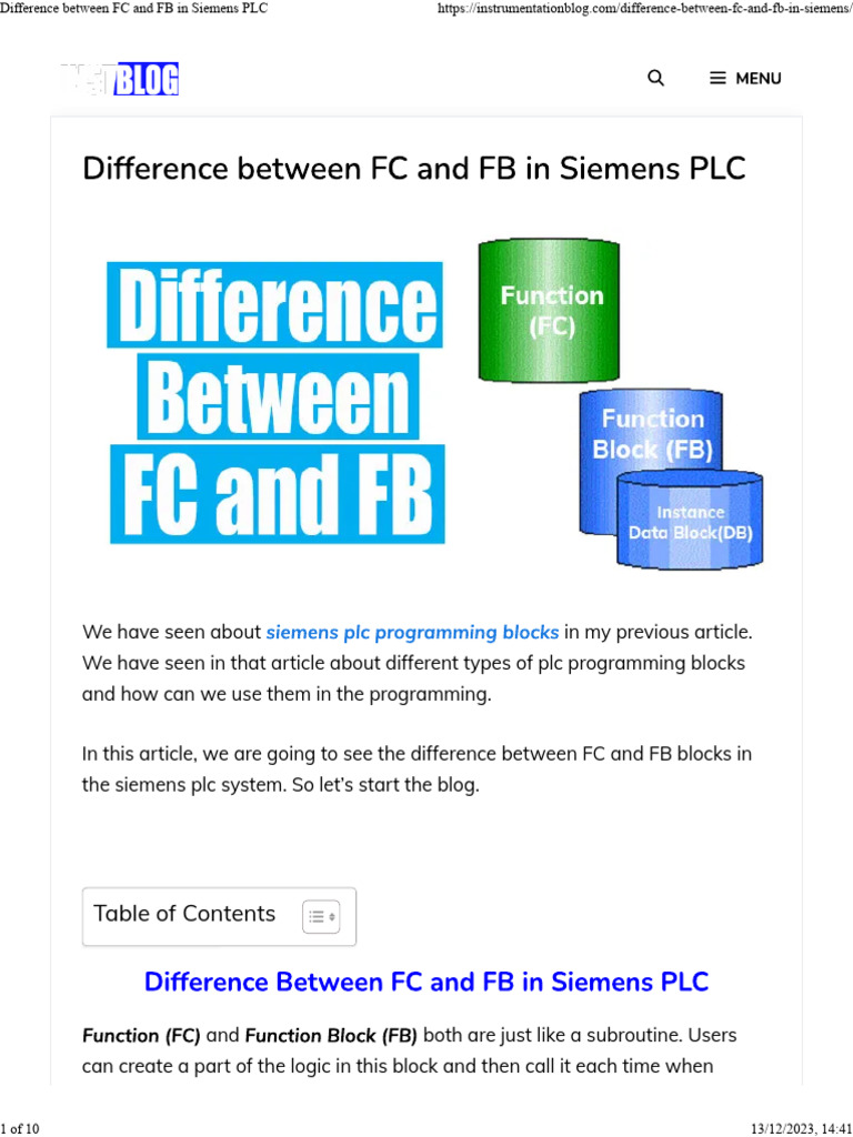 Difference Between FC and FB in Siemens PLC | PDF | Programmable Logic Controller | Systems ...