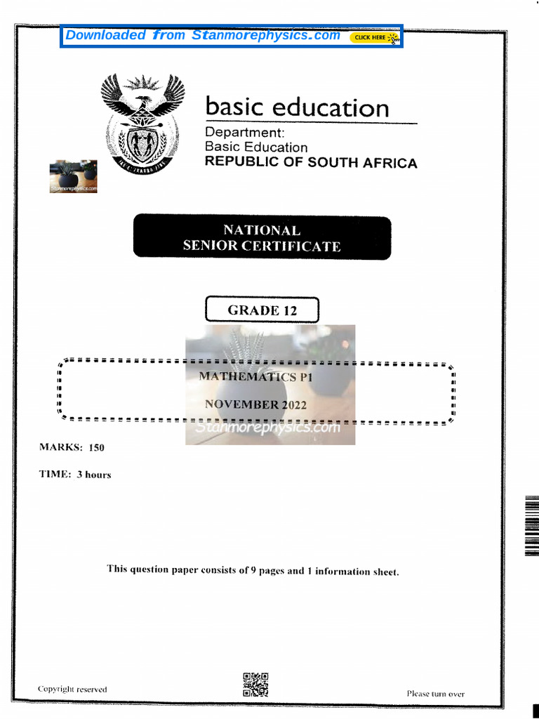 NSC Maths Grade 12 November 2022 P1 Only | PDF
