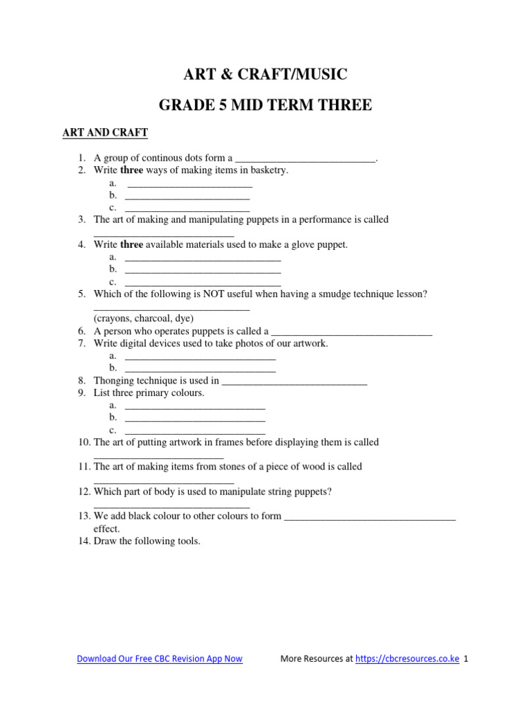 Art Exam Grade 5 2023 Term 3 Set 2 | PDF