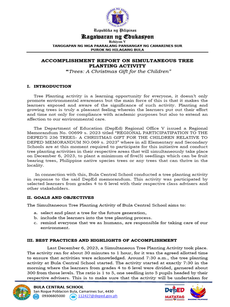 Bula Central School-Bula North District-Accomplishment-Report-Tree ...