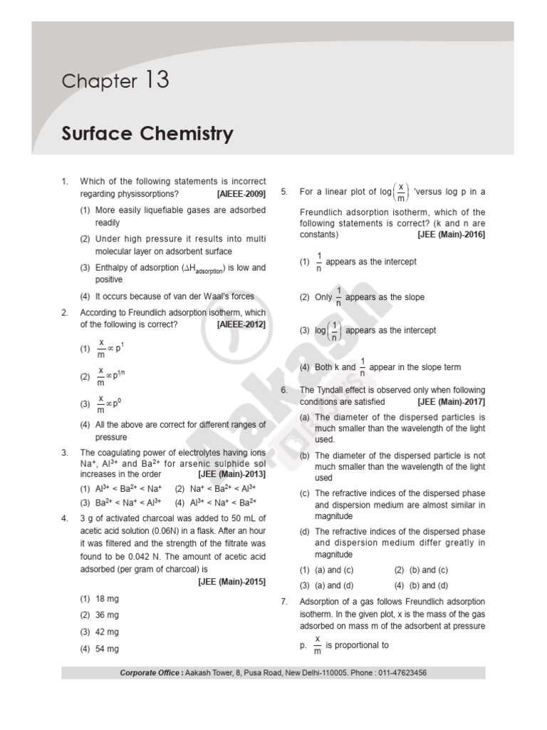 C Ch-13 Surface Chemistry | PDF | Adsorption | Colloid