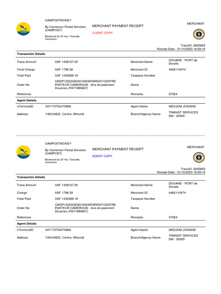 CAMPOST Merchant Payment Receipt | PDF