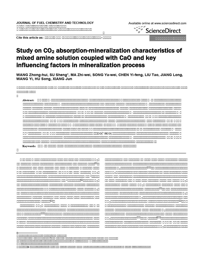 Study On CO2 Absorption-Mineralization Characteristics of Mixed Amine ...