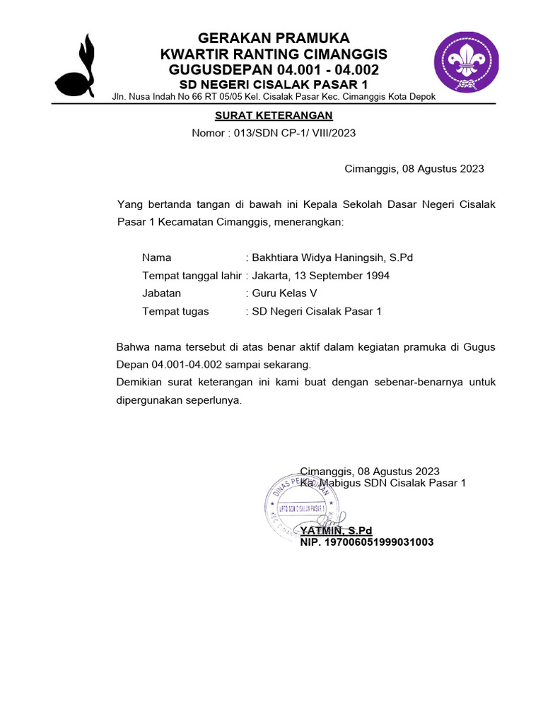 Contoh Surat Permohonan KTA | PDF