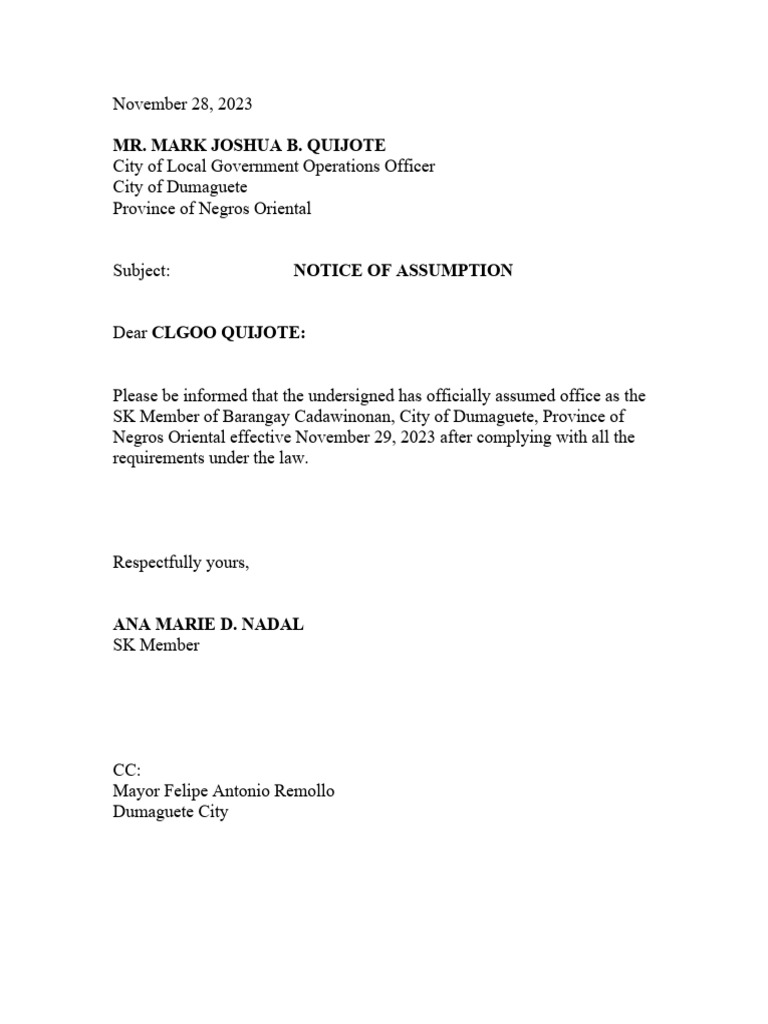 Assumption Letter | PDF