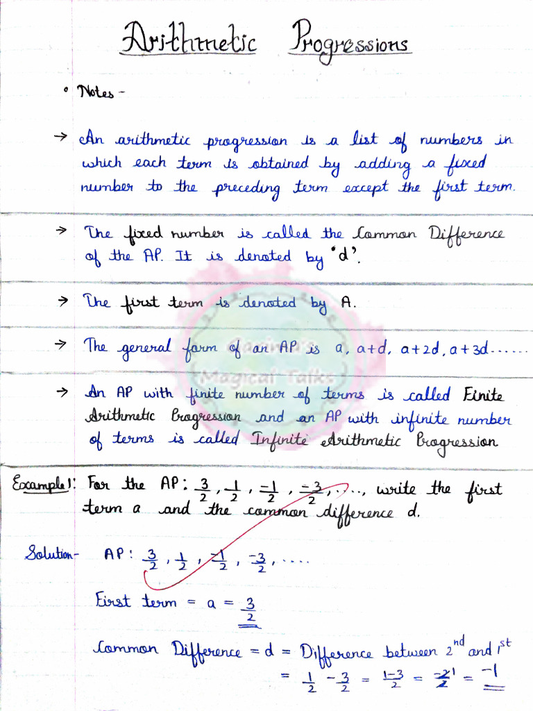 Examples and Notes Arithmetic Progression | PDF