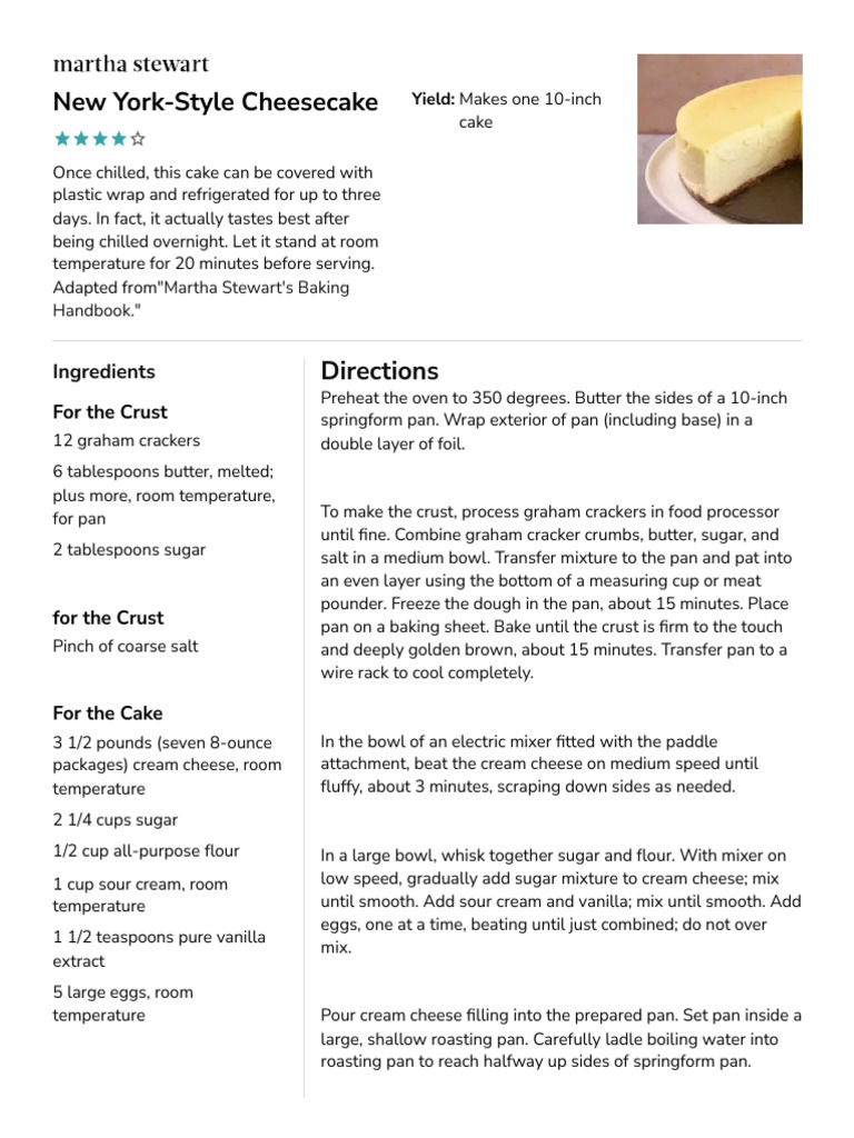 Simple New York-Style Cheesecake Recipe - Martha Stewart | Download ...