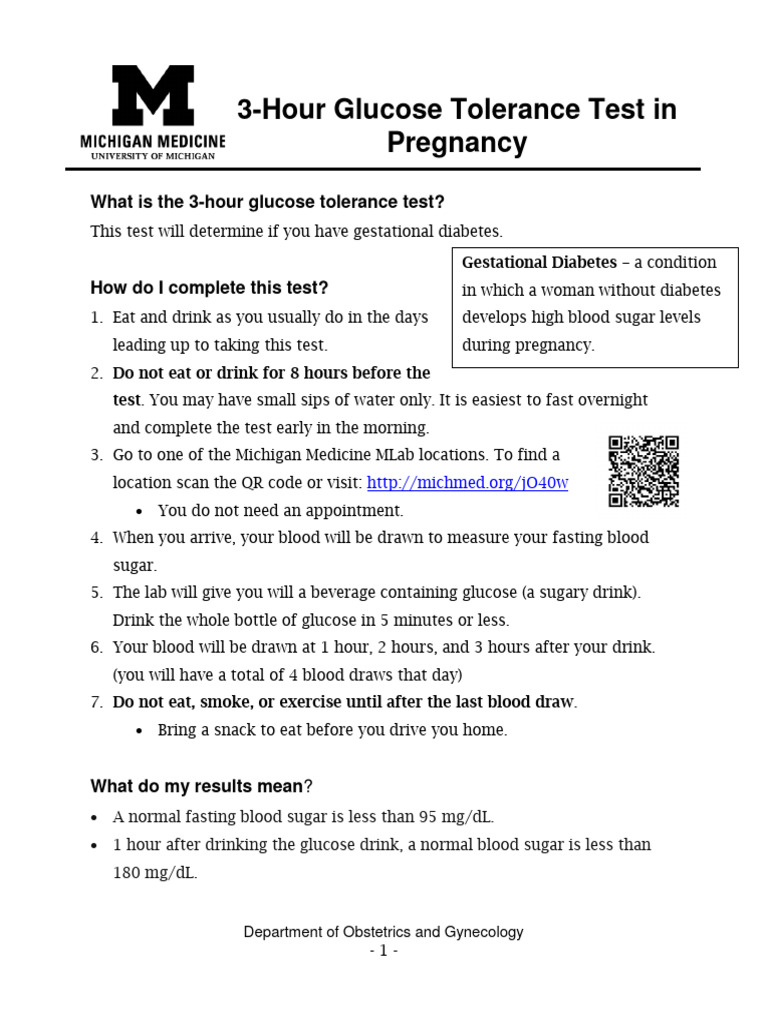 3-Hour Glucose Test for Gestational Diabetes | PDF | Gestational ...