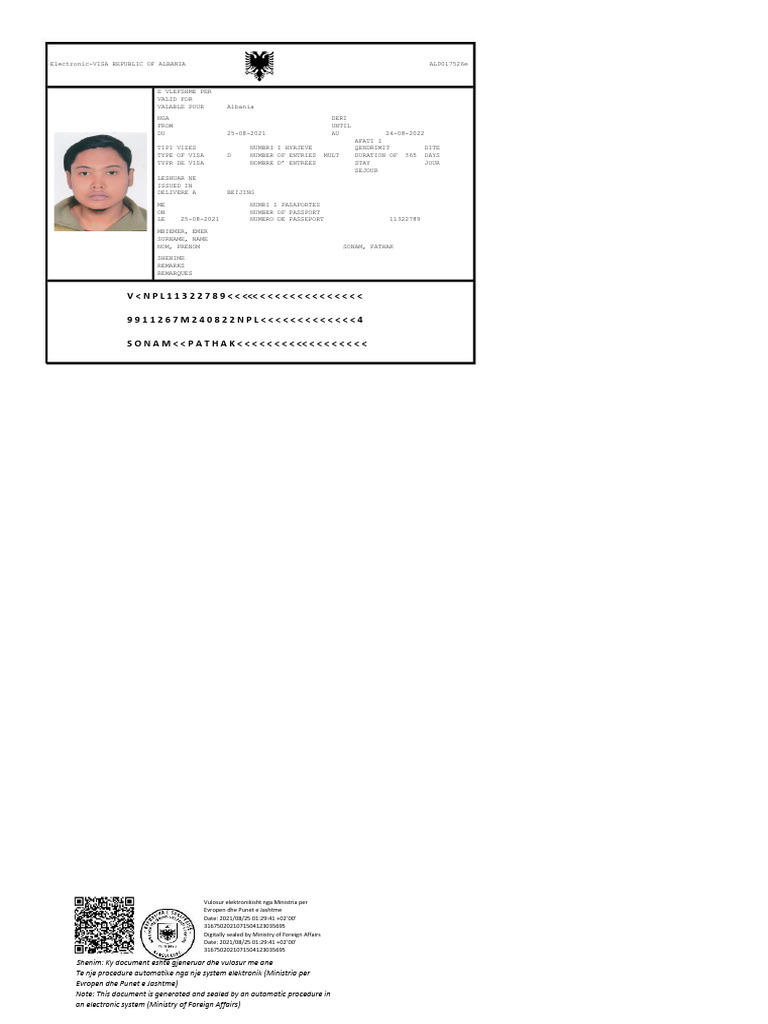 AL0017526 SONAM PATHAK - Visa | PDF | Leisure | International Relations