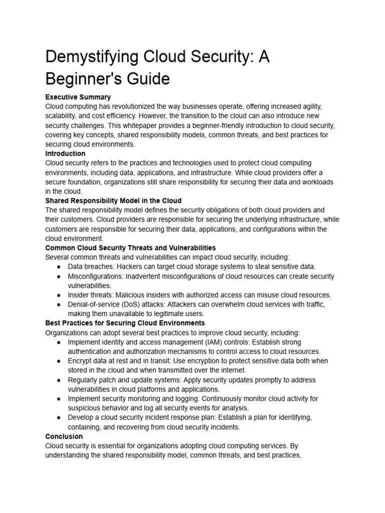 Demystifying Cloud Security: A Beginner's Guide: Executive Summary | PDF | Cloud Computing ...