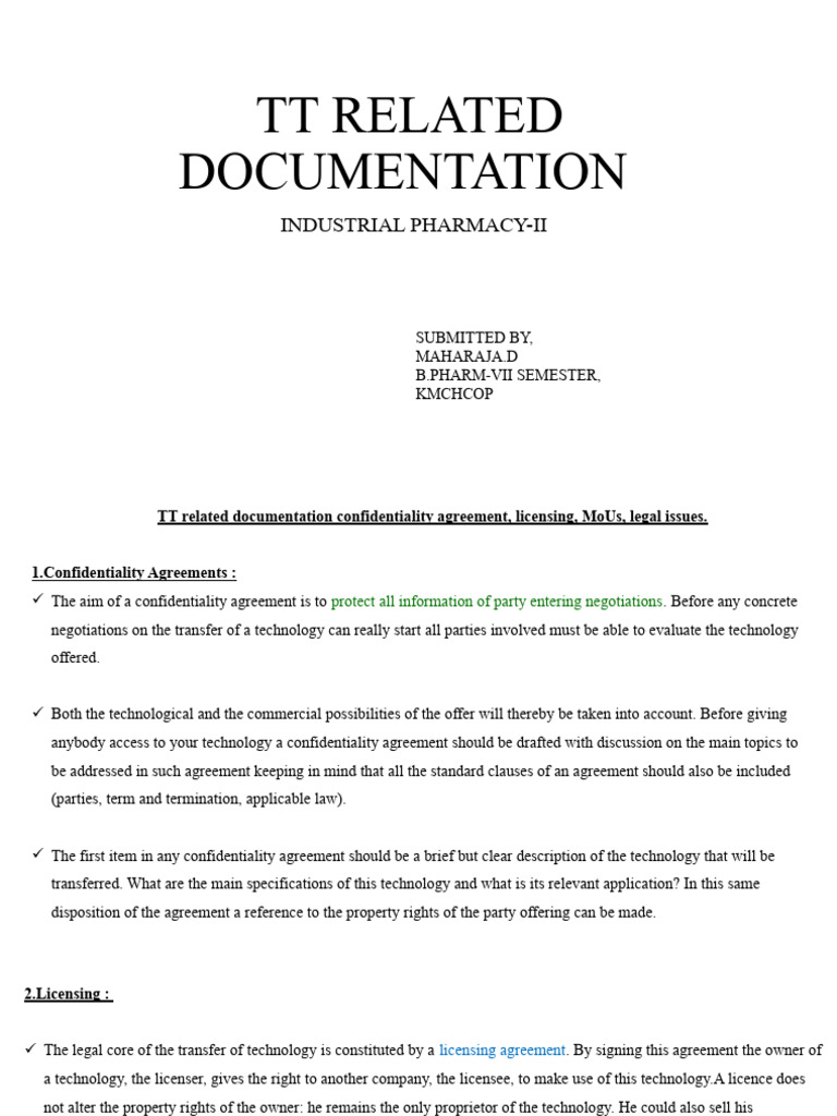 Technology Transfer Documentation in Pharmacy | PDF | License | Justice