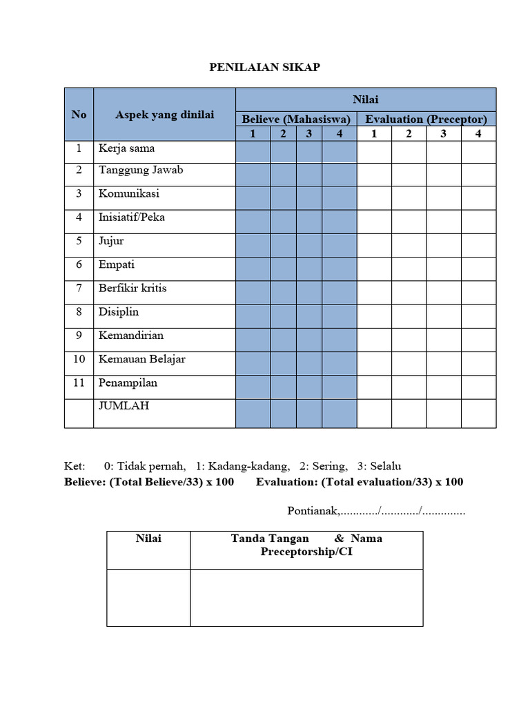 Form Penilaian Sikap-2 | PDF