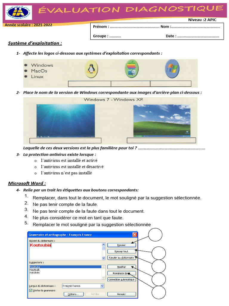 Evaluation Diagnostique 2 APIC2021-2022 | PDF