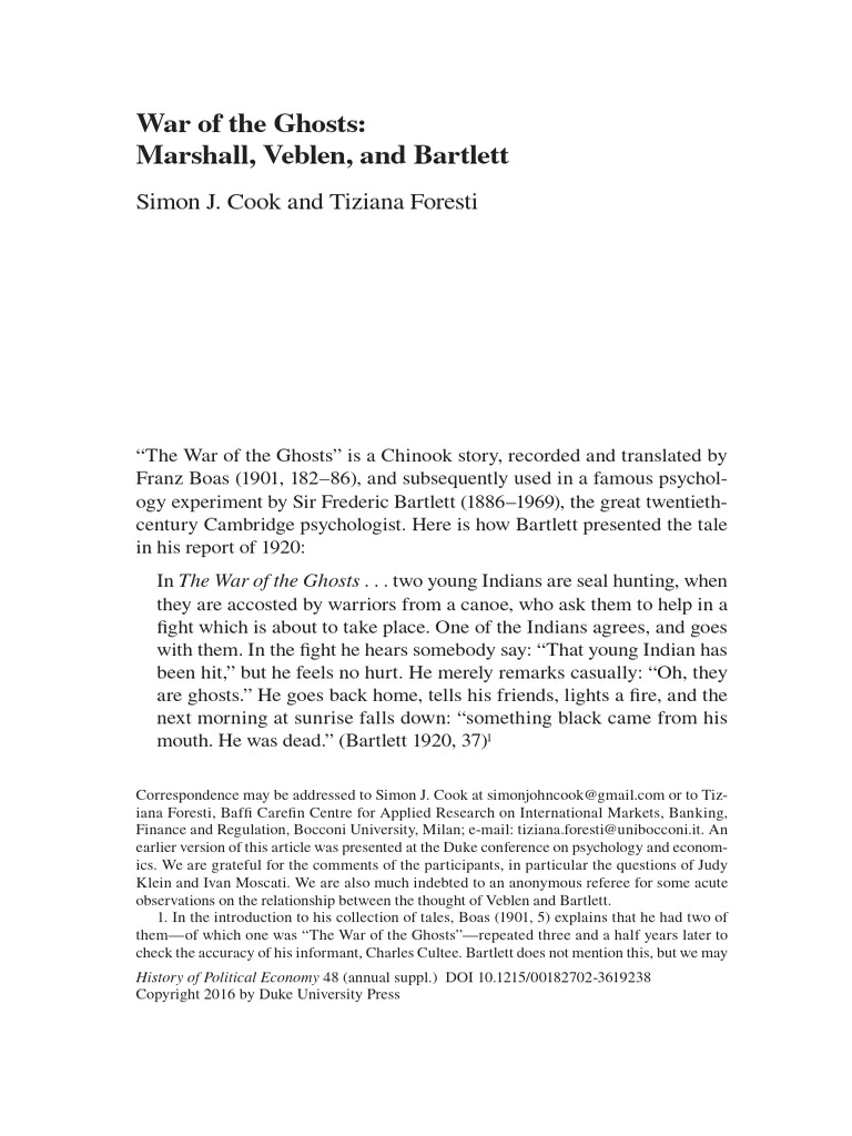 Marshall, Veblen, and Bartlett - War of The Ghosts | PDF