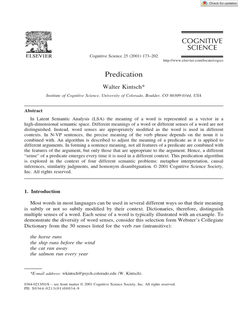 Kintsch - Predication | PDF | Euclidean Vector | Word