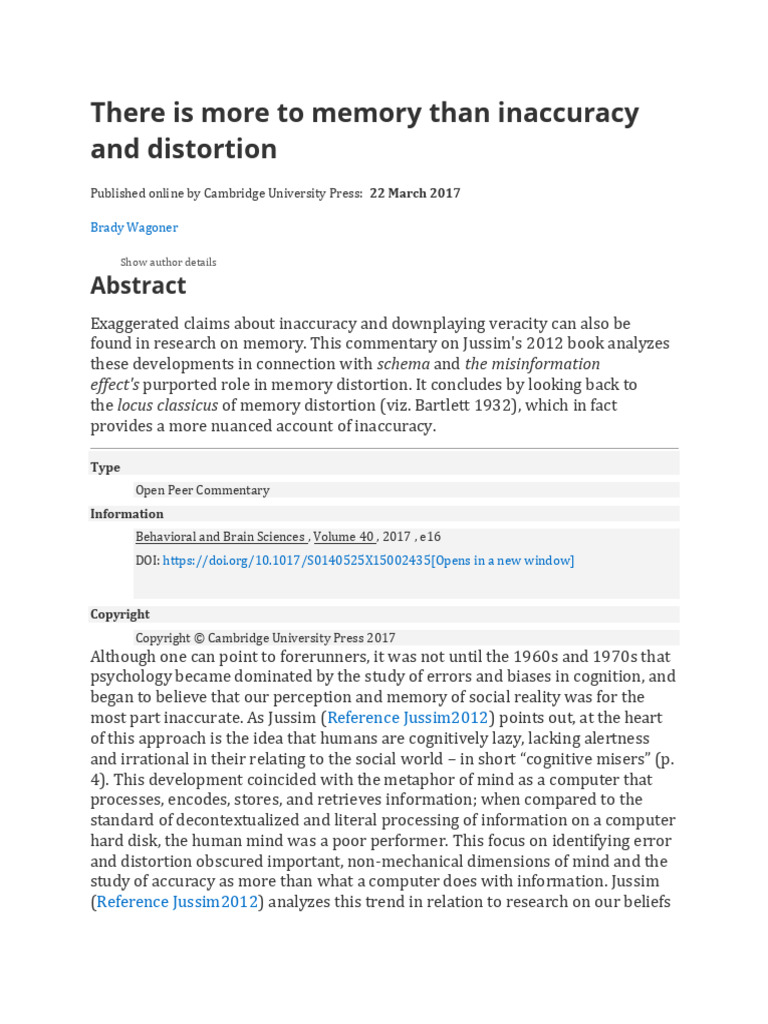 Wagoner1 - There Is More To Memory Than Inaccuracy and Distortion | PDF ...