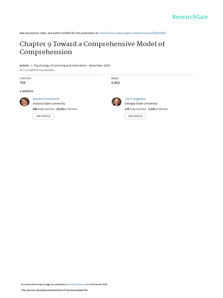 Toward A Comprehensive Model of Comprehension | PDF | Reading ...